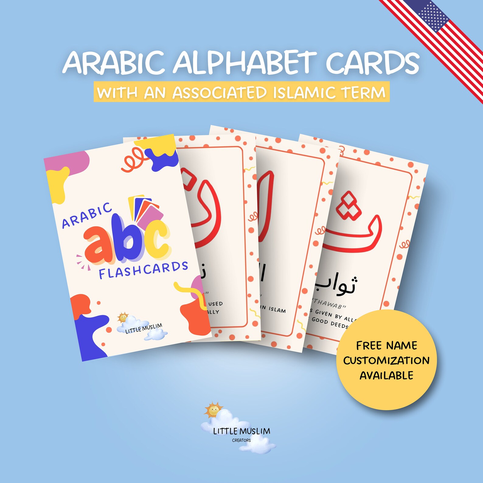 Islamic Alphabet Cards, Arabic Letters for Kids, Educational Muslim ...