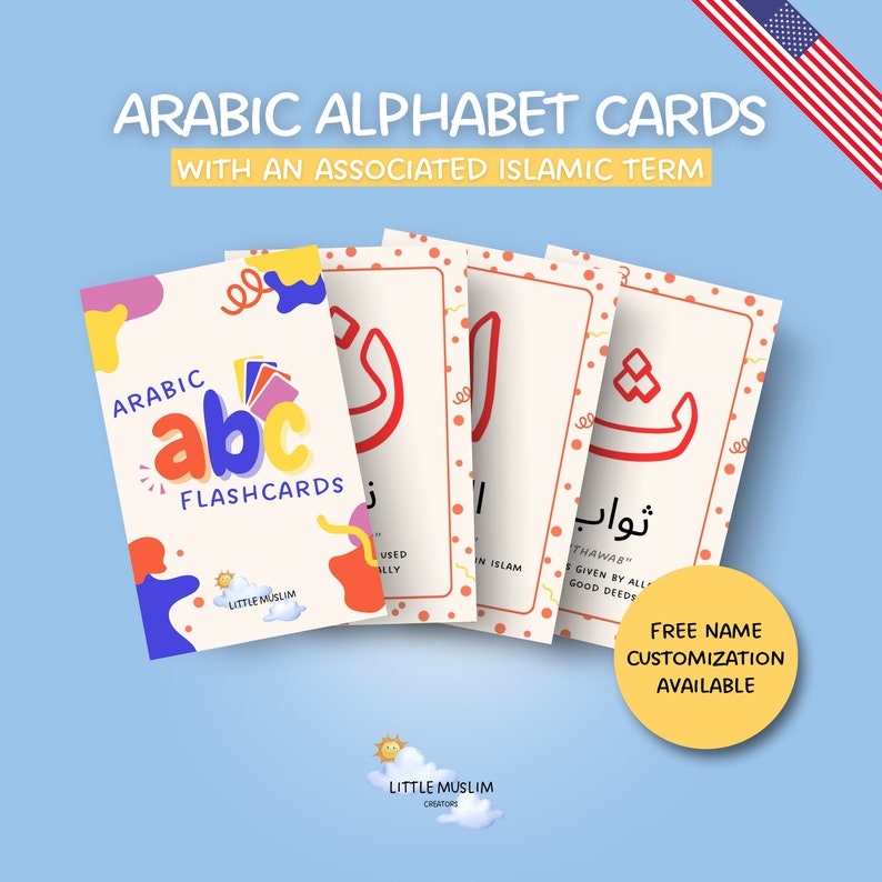 Islamic Alphabet Cards, Arabic Letters for Kids, Educational Muslim ...