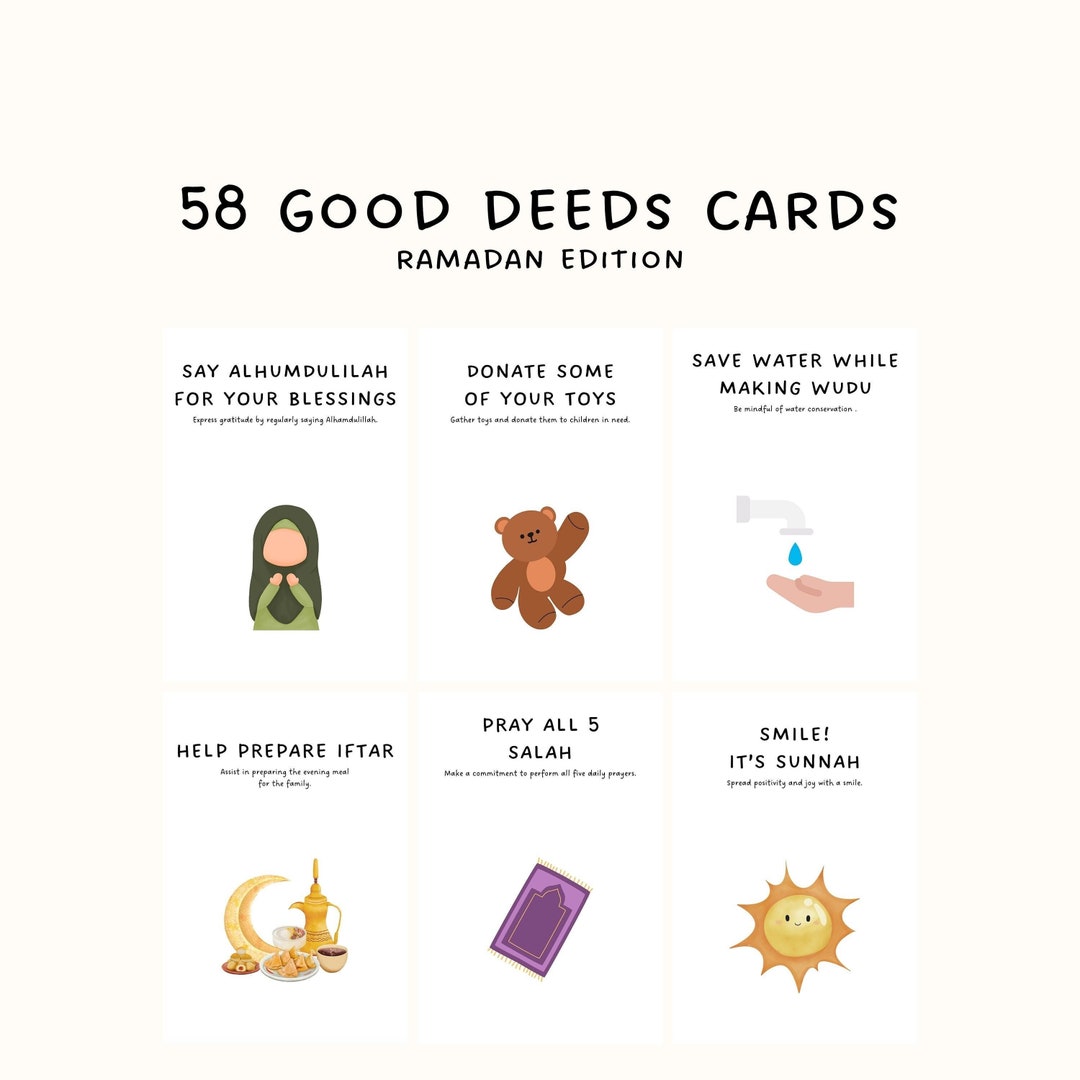 Good Deeds Cards Printable, Ramadan Cards, Kids Good Deeds, Ramadan Kids Activities, Muslim ...