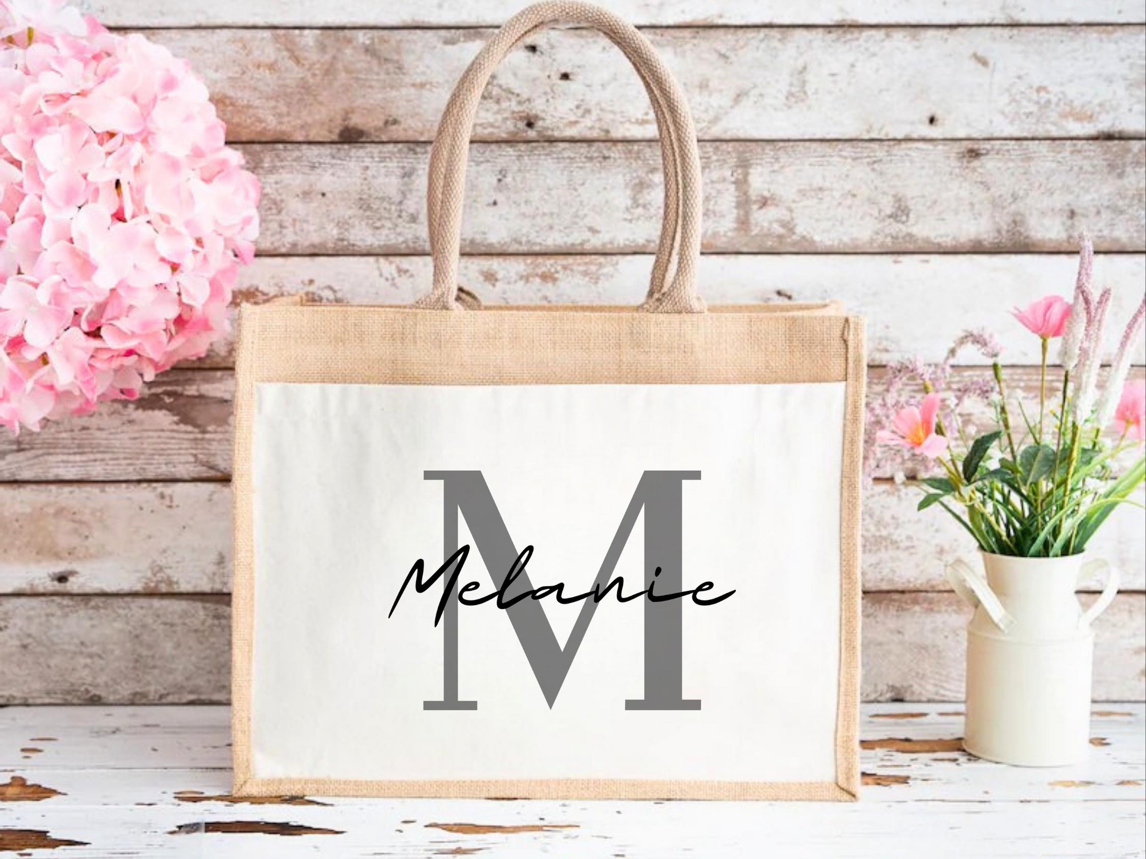 Personalized Jute Tote Bag: Custom Initial, Eco-friendly Gift - Etsy