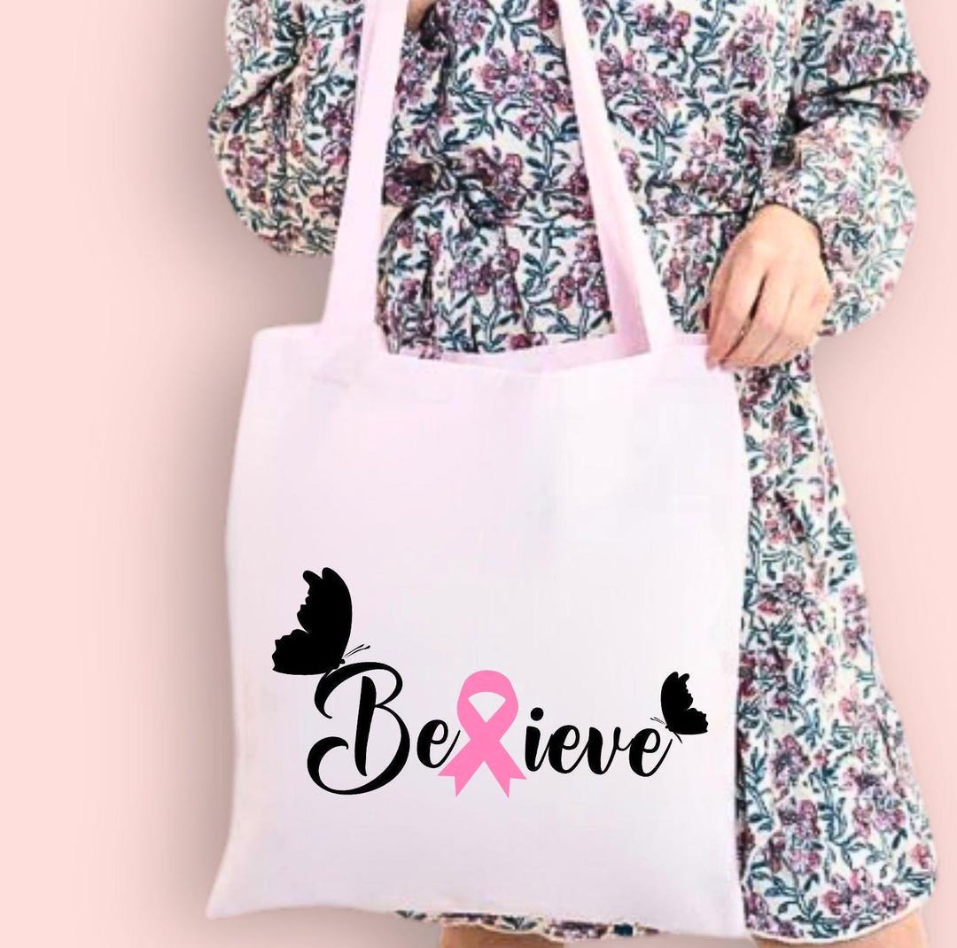 Cancer Awareness Tote Bag, Breast Cancer Ribbon Bag, Cancer Support ...
