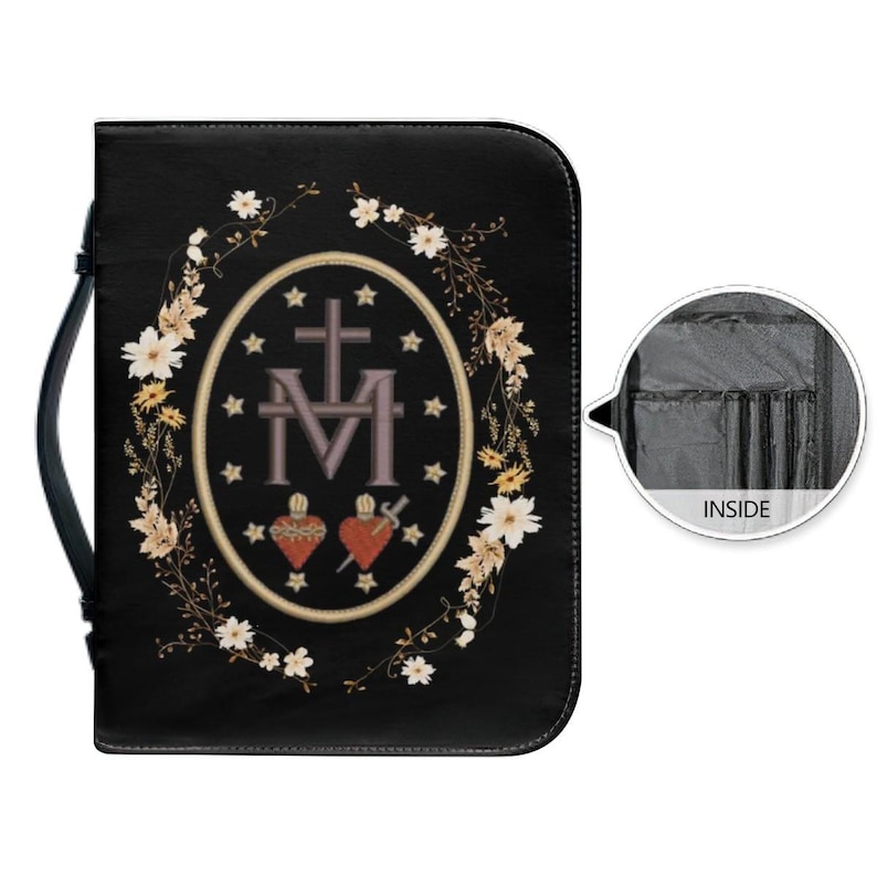 Virgin Mary Bible Case With Handle, Leather Catholic Book Cover, Floral ...