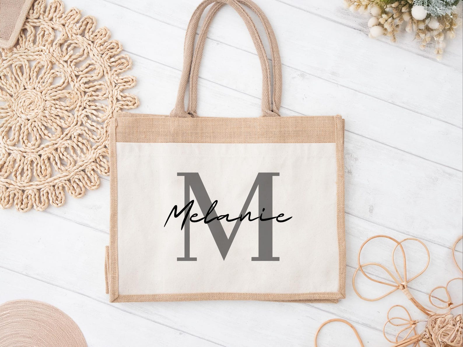 Personalized Jute Tote Bag: Custom Initial, Eco-friendly Gift - Etsy