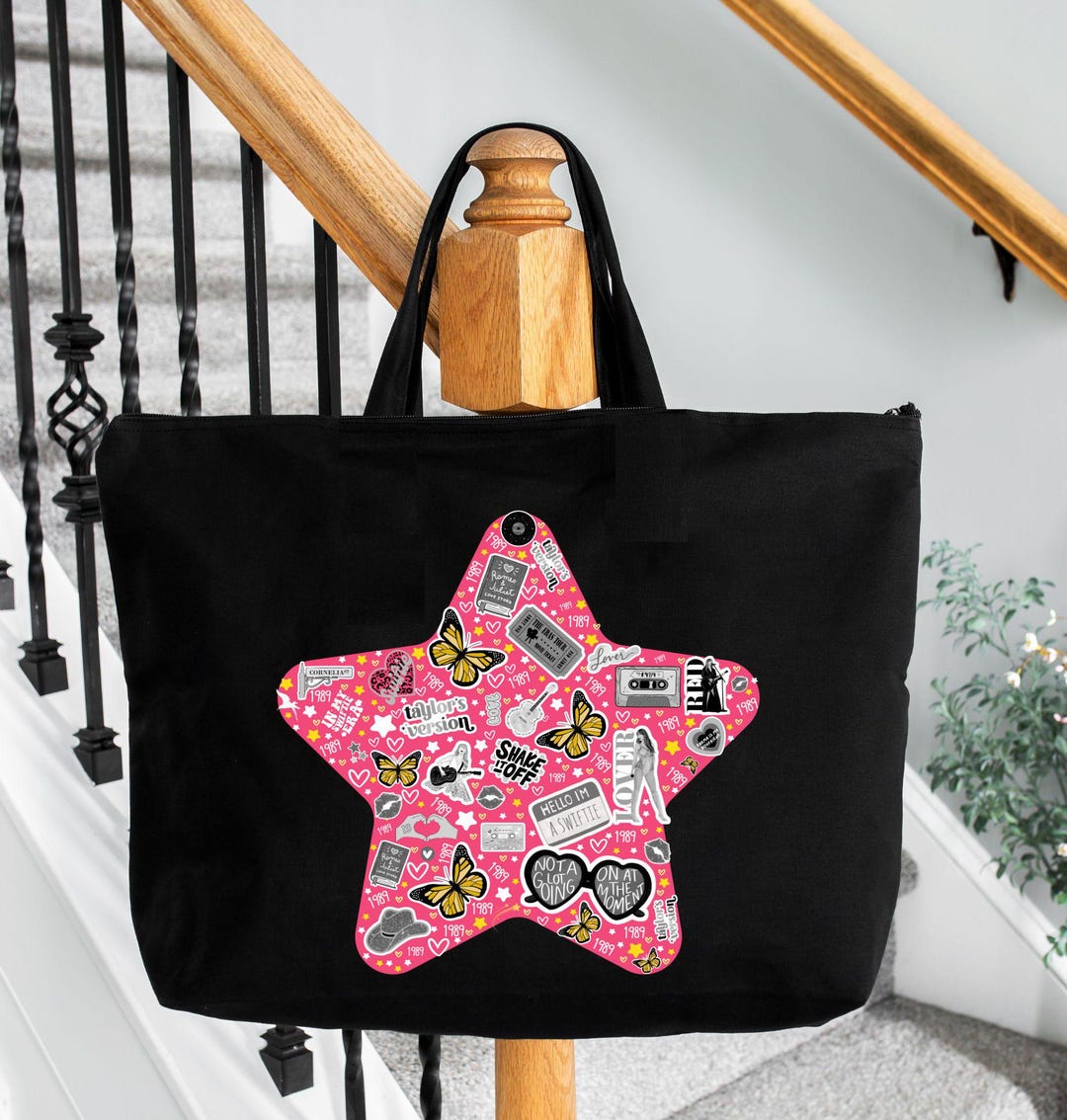 Pink Star Swifty Fan Gift, Swifty Collage Zippered Tote Bag, Pop Singer ...