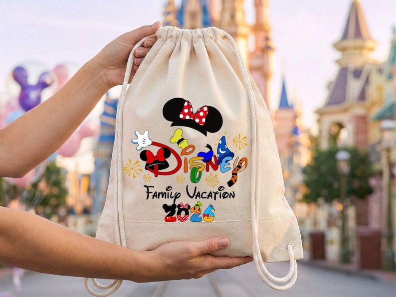 Disney Family Vacation 2026 Drawstring Bag, Mickey Minnie Mouse Trip Backpack, Matching Disney ...
