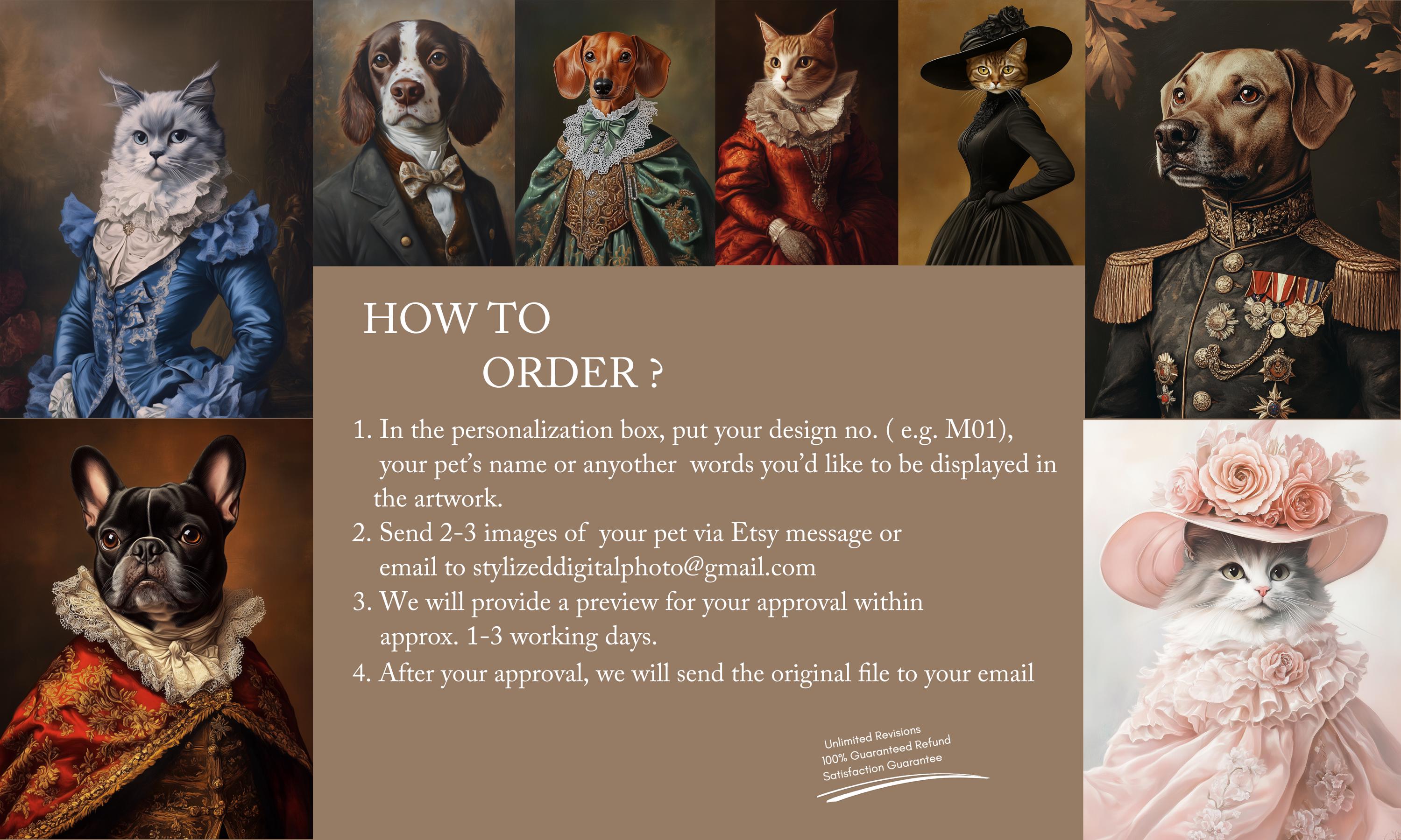 Custom Royal Cat Portrait, Personalized Dog Portrait From Photo, Pet ...