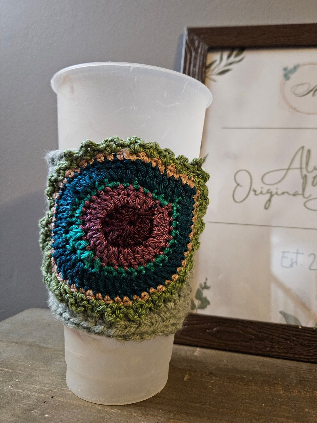 Handmade Crochet Koozie Cup Sleeve With Peacock Feather for Coffee Cup ...