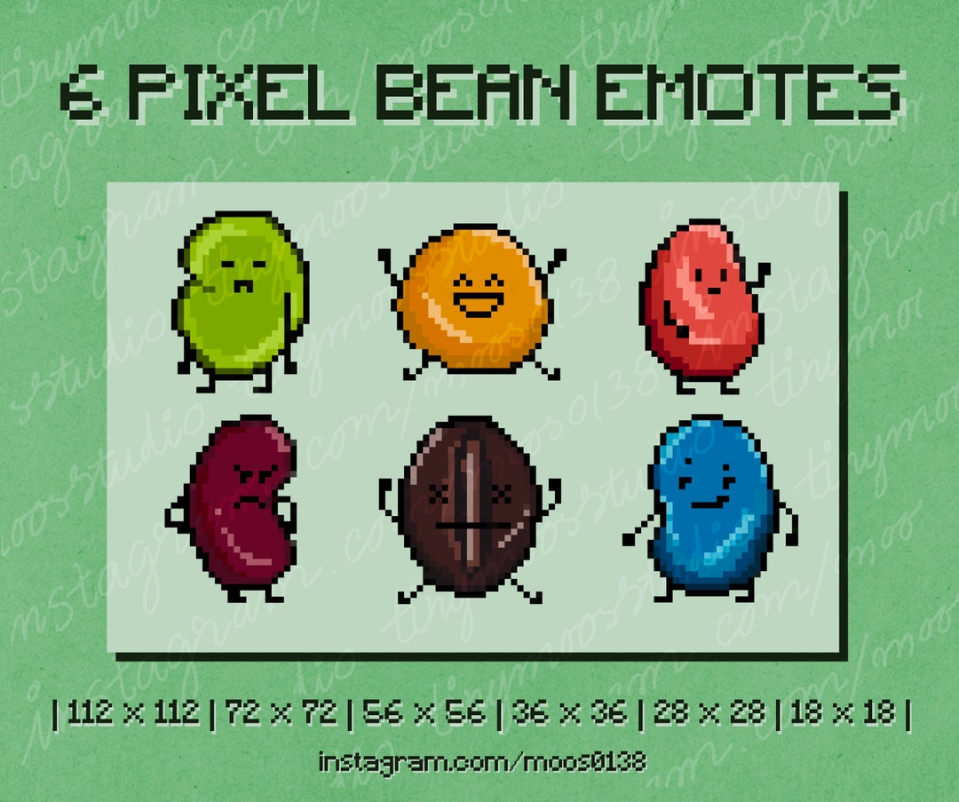 Set of 6 Pcs Pixel Bean Emotes Meme Cute Art Twitch Youtube Discord - Etsy
