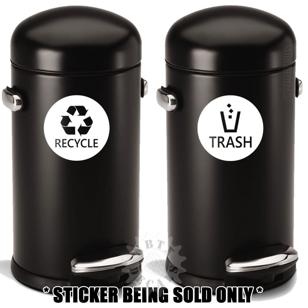 Recycle & Trash Symbol Set 2 Stickers Bin Garbage Style 4 Custom Vinyl ...
