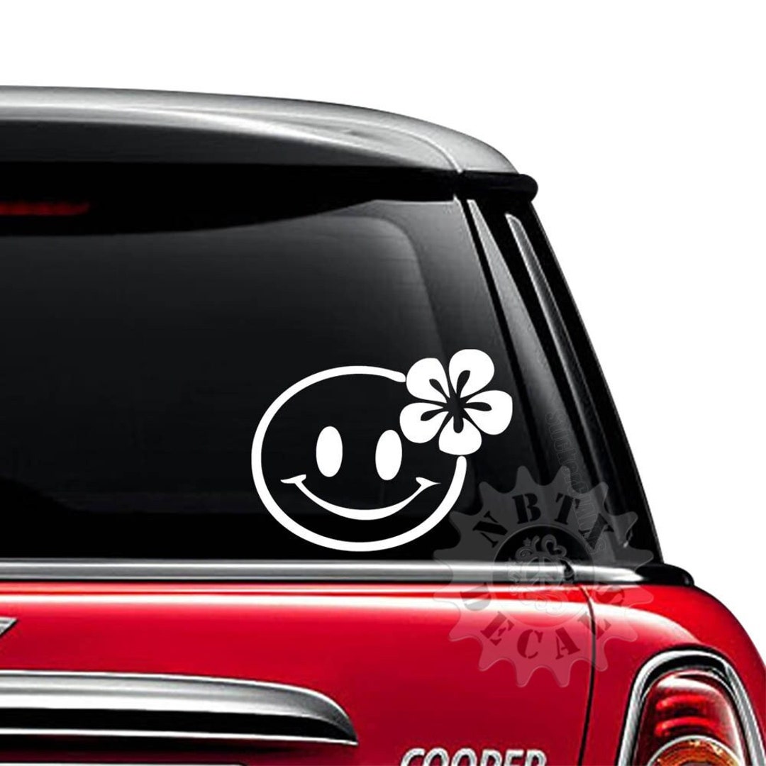 Smiley Face Hawaii Hibiscus Flower Custom Vinyl Sticker Decal for Car ...