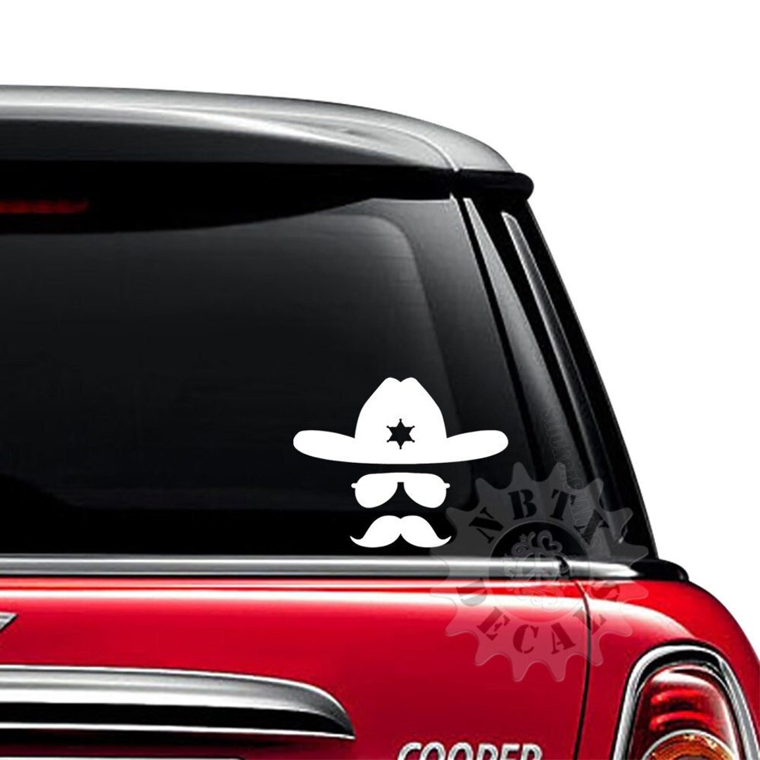 Sheriff Hat Mustache Star Cop Police Law Custom Vinyl Sticker Decal for ...