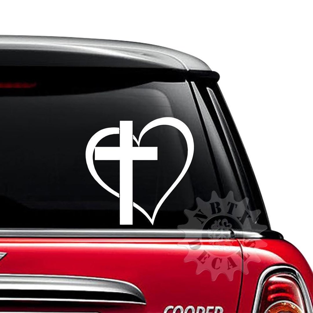 Christian Cross Heart Love Jesus Custom Vinyl Sticker Decal for Car ...