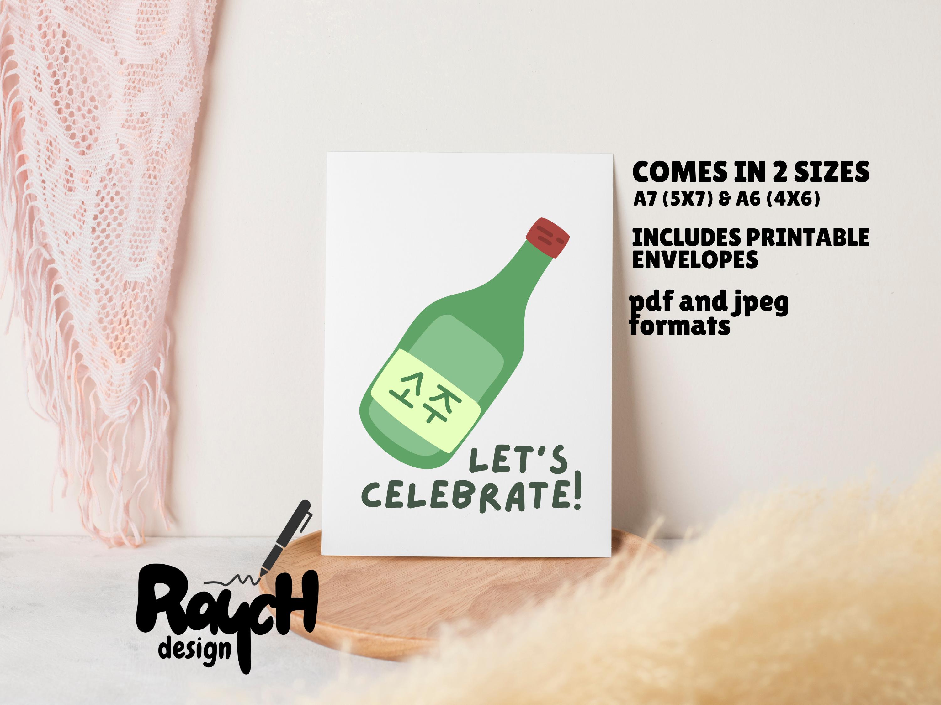 Soju Bottle Celebration Card Printable Card, Korean Food Pun Birthday ...