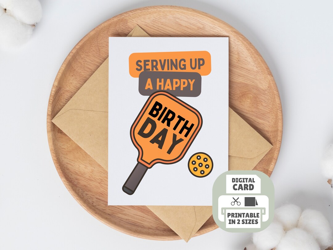 Printable Card Pickleball Themed Birthday Card, Pickleball Greeting ...