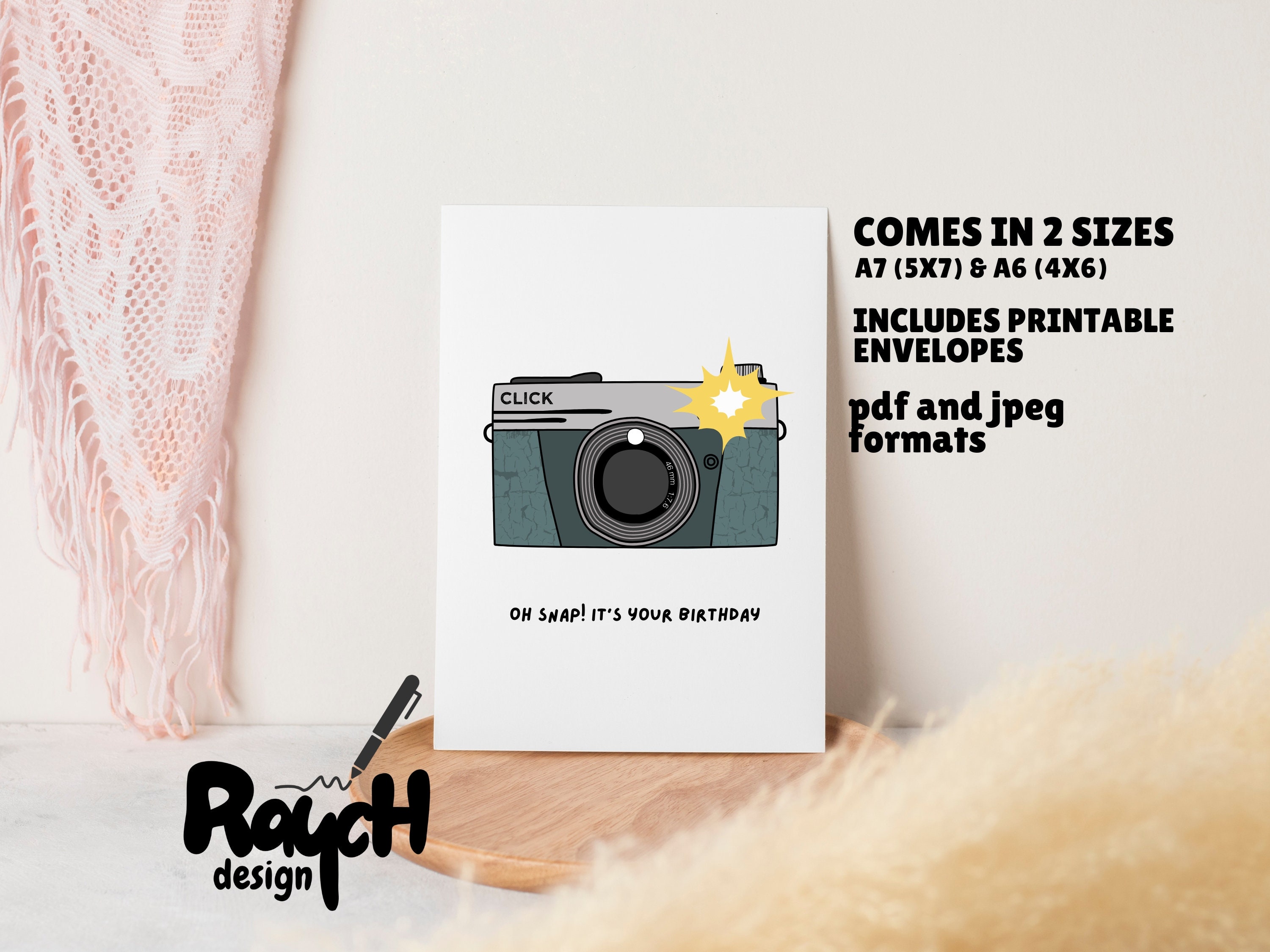 Printable Card Photography Themed Card, Vintage Camera Birthday Gift ...