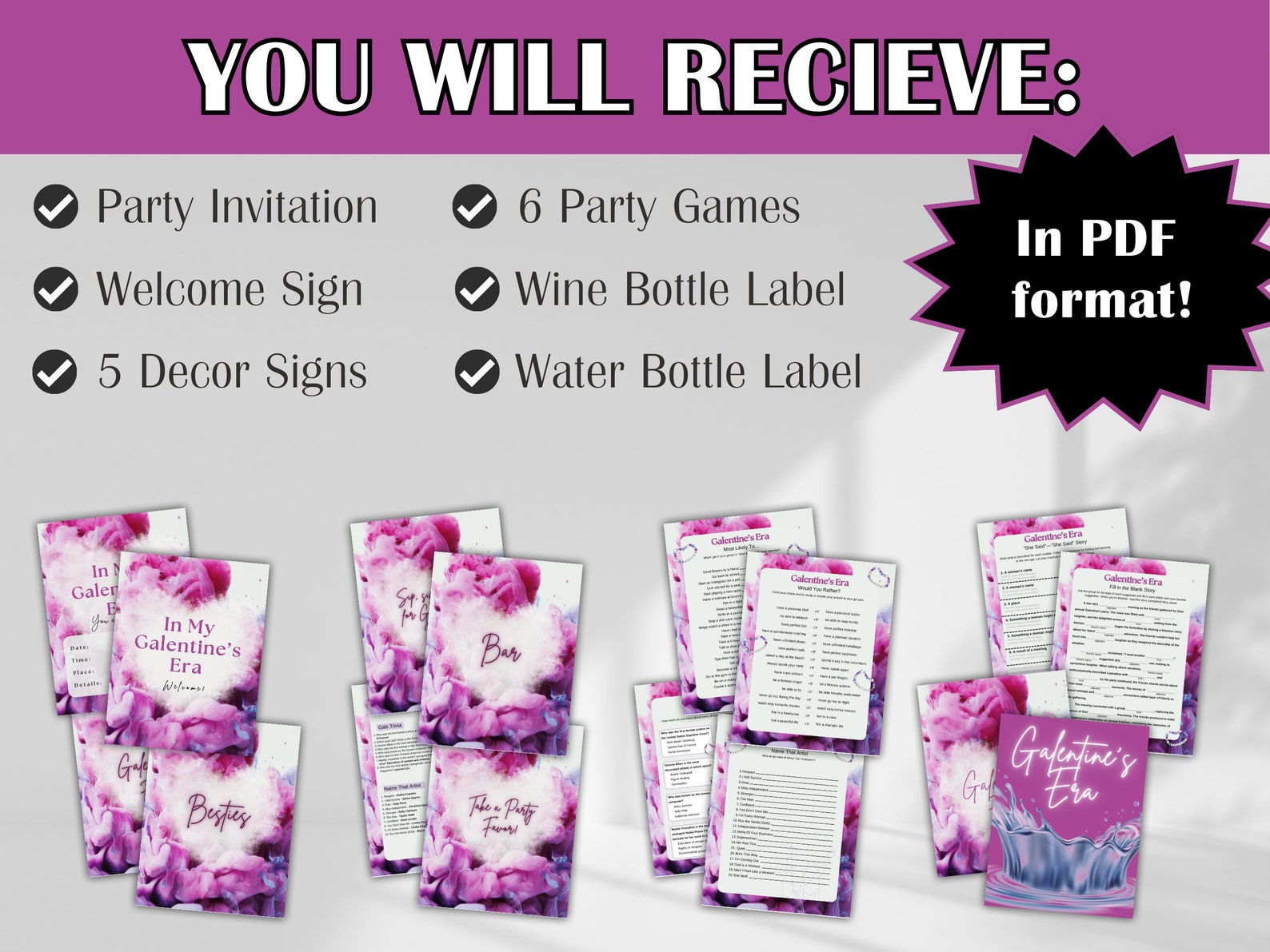 Galentine's Era Party Printables Bundle for Galentines Day Instant Download Pdfs of Galentine's ...