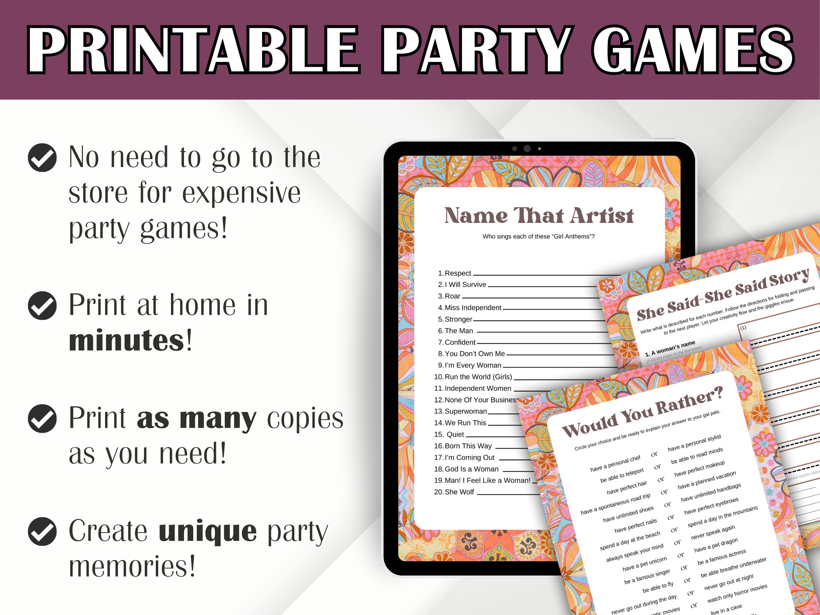 Printable Party Games 5 Printable Games for Women Fun Games for Adults ...