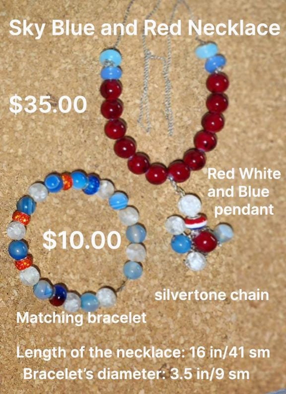 Sky Blue and Red Necklace With Matching Bracelet - Etsy