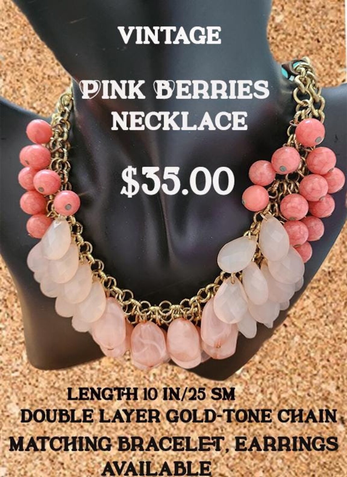 Pink Berry Vintage Necklace on a Double Chain - Etsy
