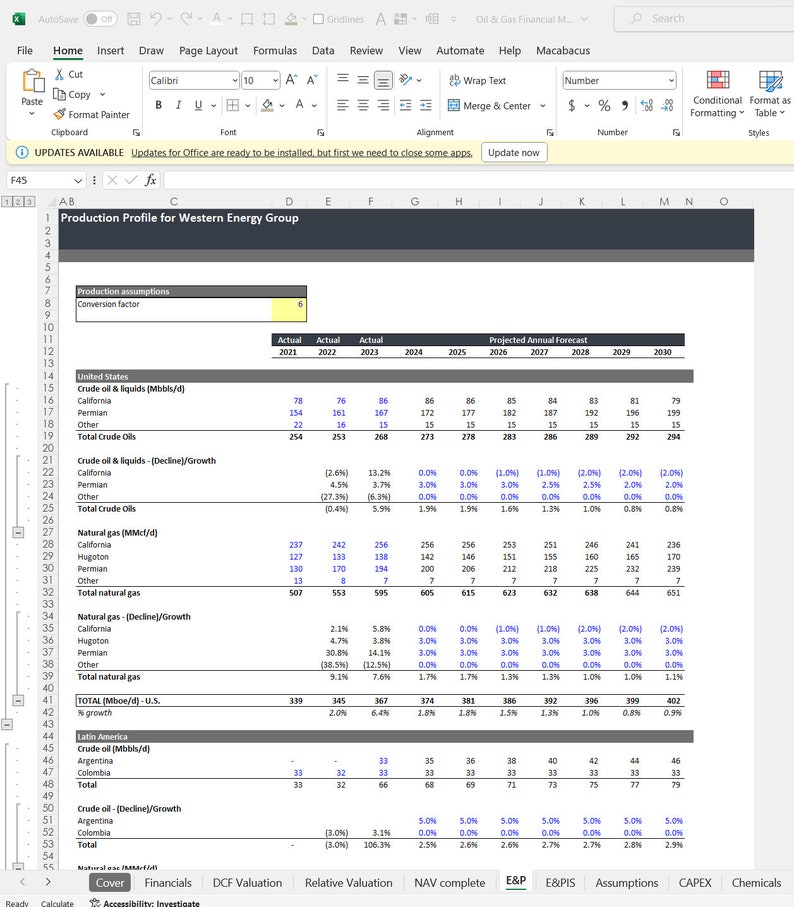 Oil & Gas Company Financial Model | Excel Template - Etsy