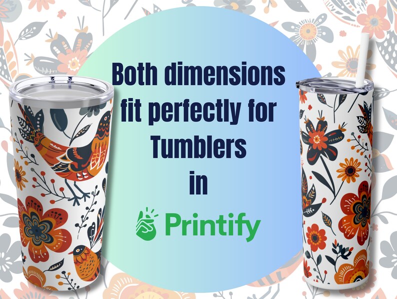 20oz Tumbler Wrap, Folk Art, HQ PNG, Classic and Skinny Version ...