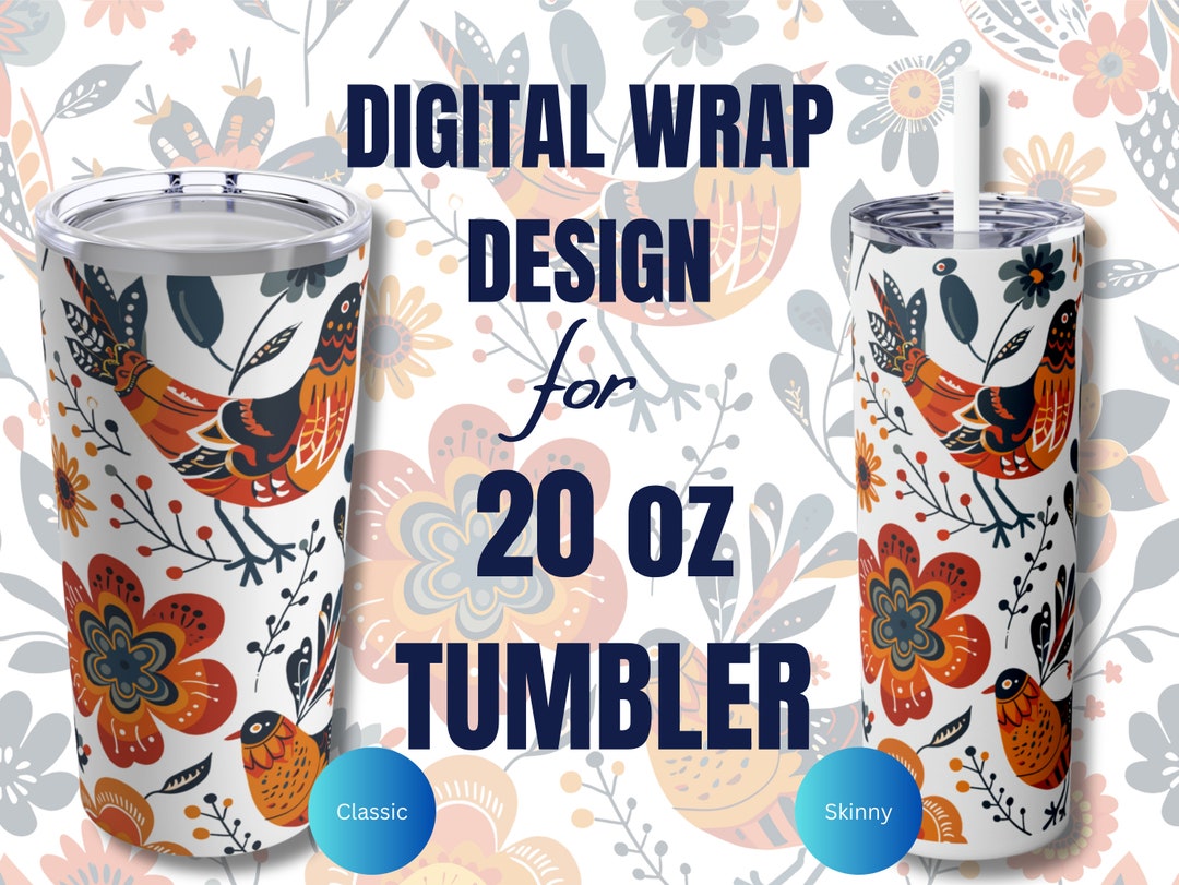 20oz Tumbler Wrap, Folk Art, HQ PNG, Classic and Skinny Version ...