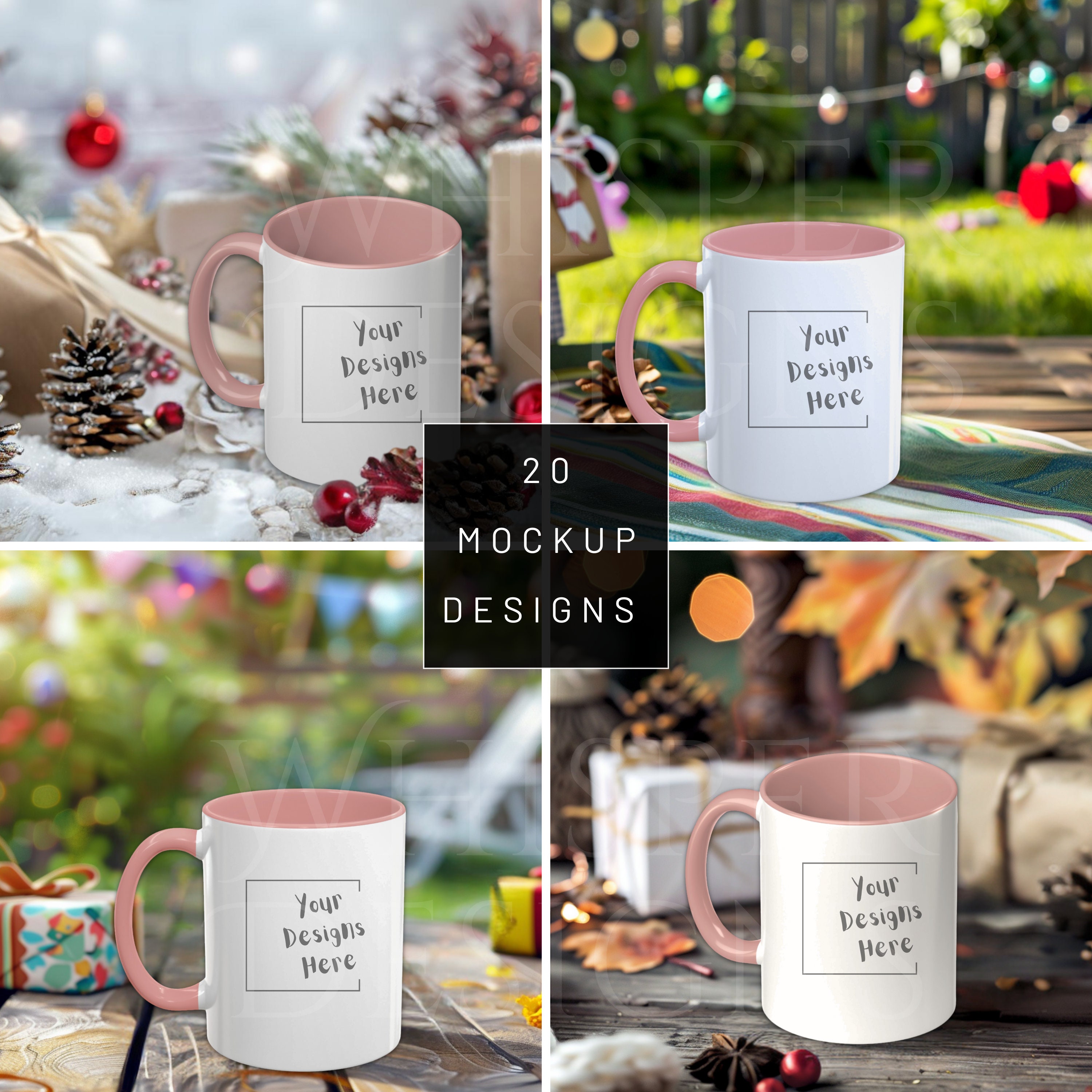 11 Oz Two Tone pink Mug Mockup Bundle 20 Gift Mockup Designs canva Drag ...