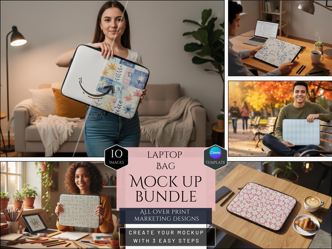 Laptop Sleve Mockup Bundle -marketing Display Designs -customizable ...