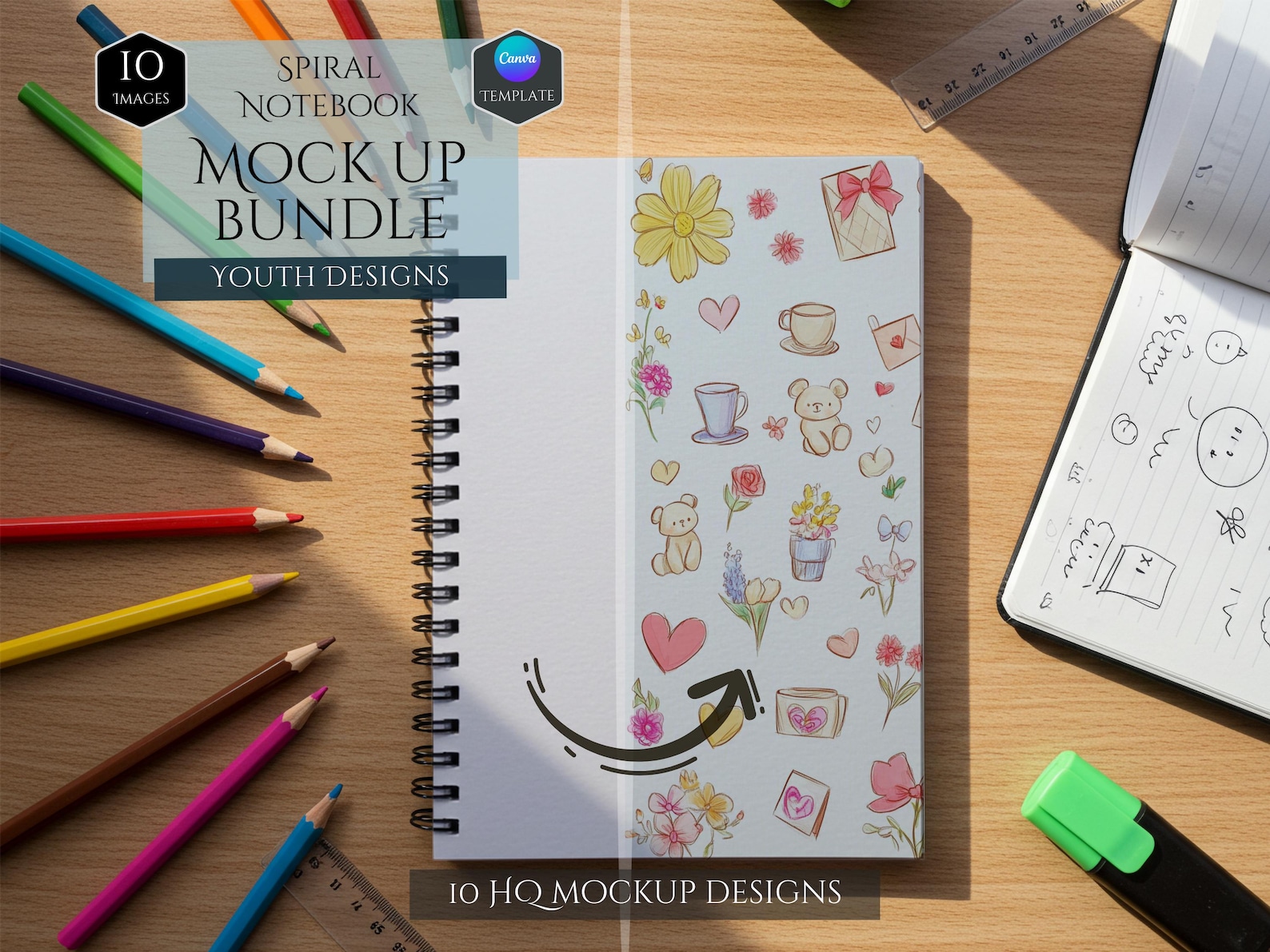 Spiral Notebook Mockup Bundle -10 Youth Design Mockups -notebook Mockup ...