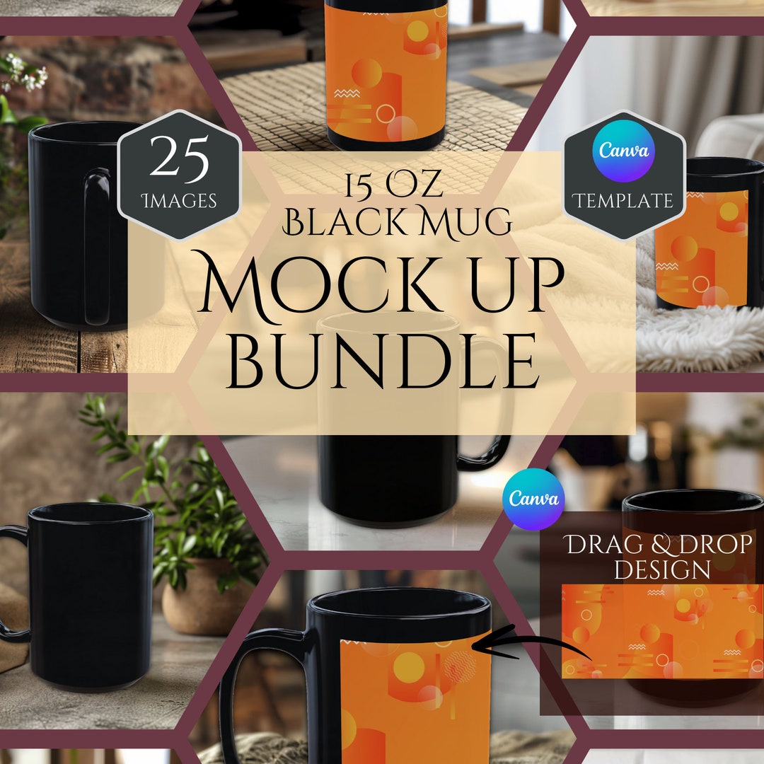 15oz Black Mug Mockup - Canva Drag and Drop Mug Mockup - 15 Oz Mug ...