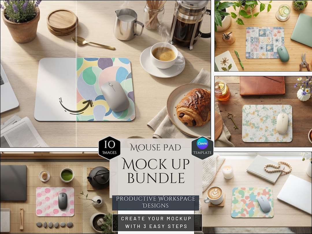 Mouse Pad Mockup Bundle -productive Workspace Designs -customizable ...