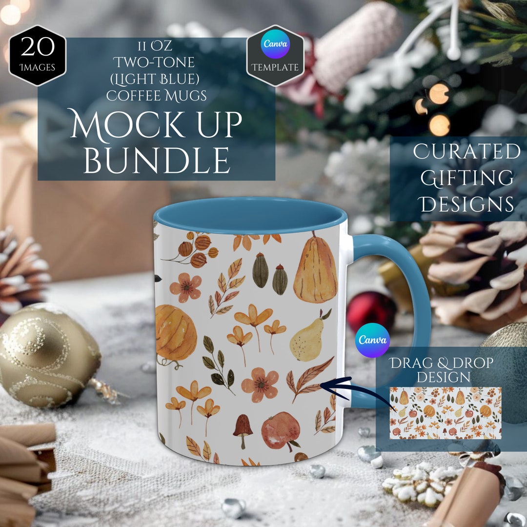 11 Oz Two Tone (blue) Mug Mockup Bundle - 20 Gift Mockup Designs -canva ...