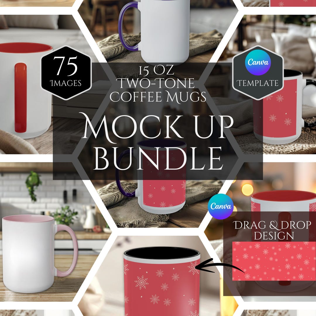 15oz Two-tone Mug Mockup Bundle - Canva Drag and Drop Mockup - Canva ...