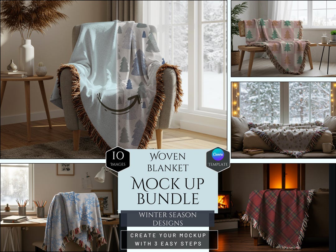 Woven Blanket Mockup Bundle -winter Season Designs -10 HQ PNG Mockups ...
