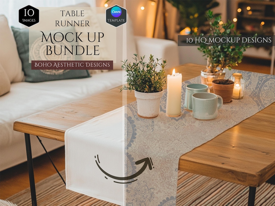 Table Runner Mockup Bundle -boho Aesthetic Design Mockups -10 Mockup ...