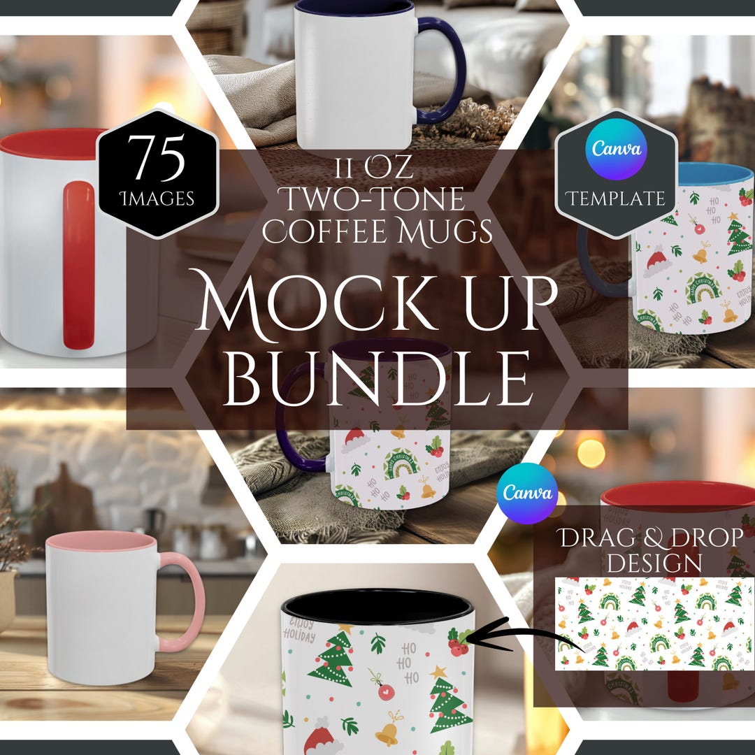 11oz Two-tone Mug Mockup Bundle - Canva Drag and Drop Mockup - Canva ...