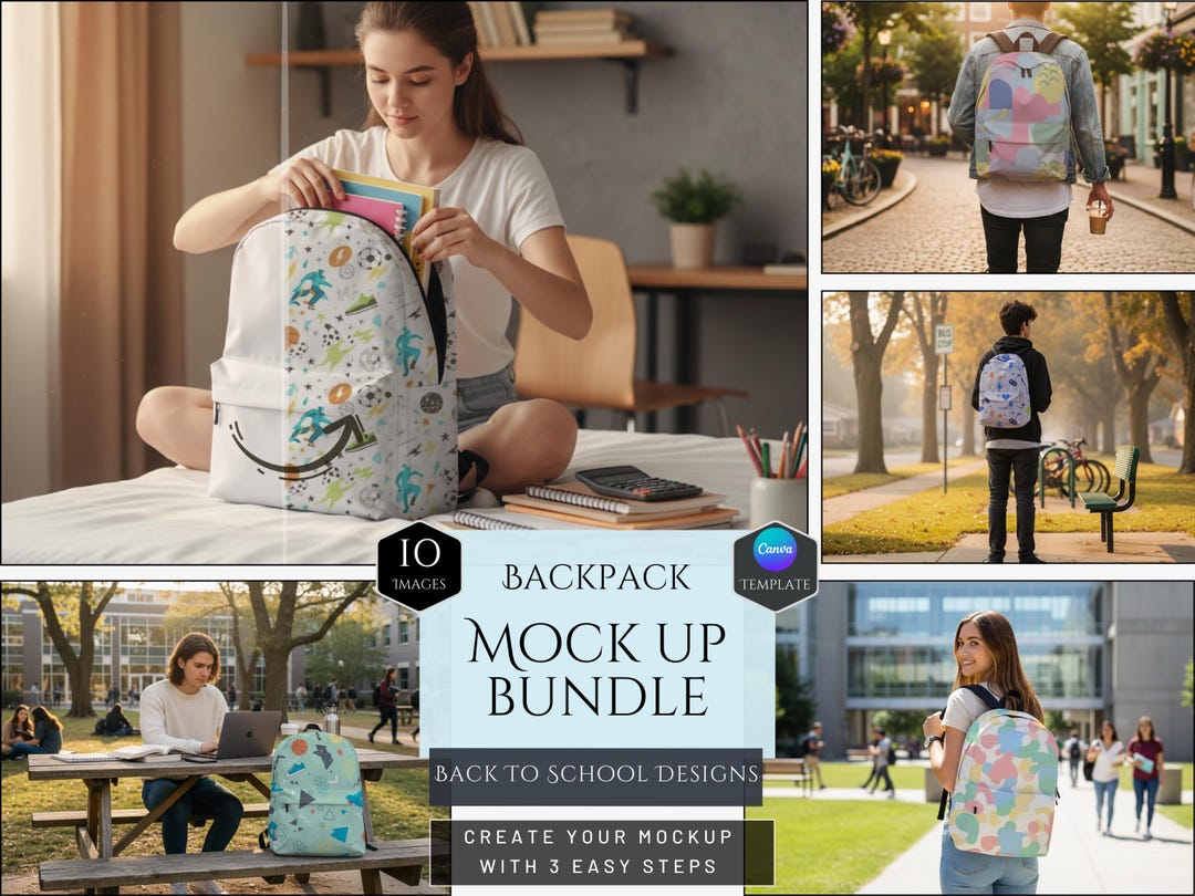 Backpack Mockup Bundle -back to School Designs -customizable School ...