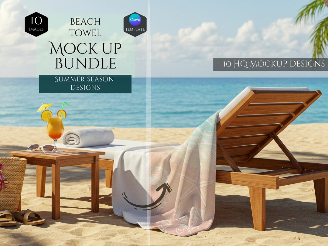 Beach Towel Mockup Bundle -10 Summer Season Mockup Designs ...