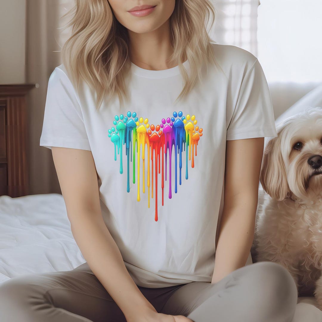 Rainbow Drip Dog Paw Heart PNG: Pride Pet Lover Design (digital ...