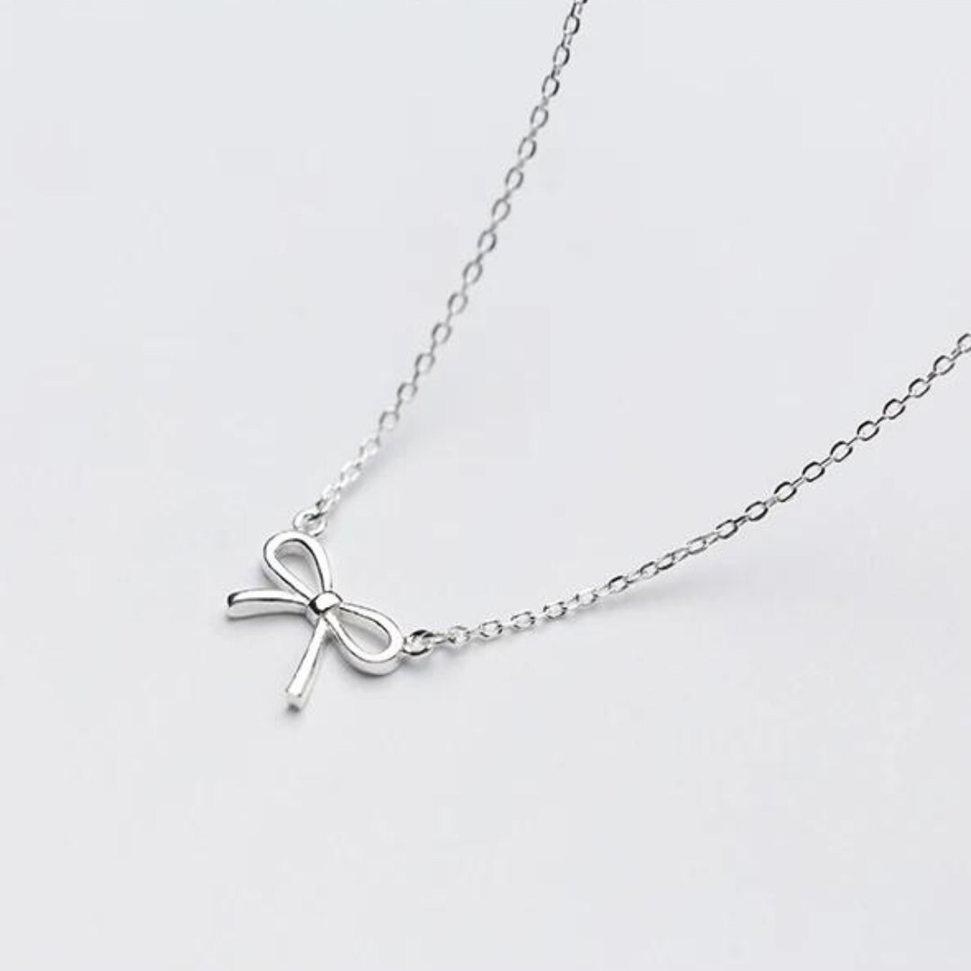 Dainty Bow Necklace • Sterling Silver Mini Necklace • Dainty Bow ...