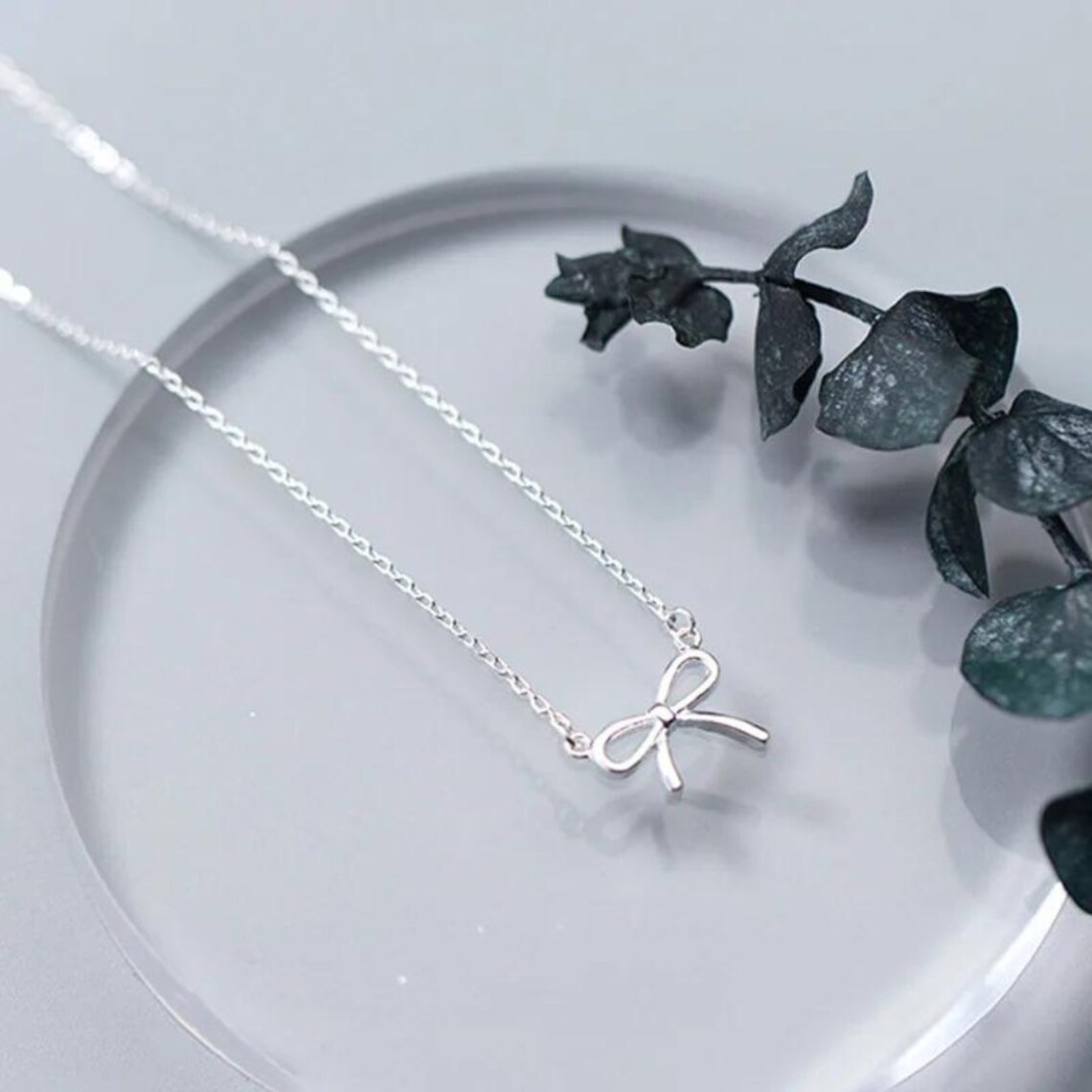 Dainty Bow Necklace • Sterling Silver Mini Necklace • Dainty Bow ...