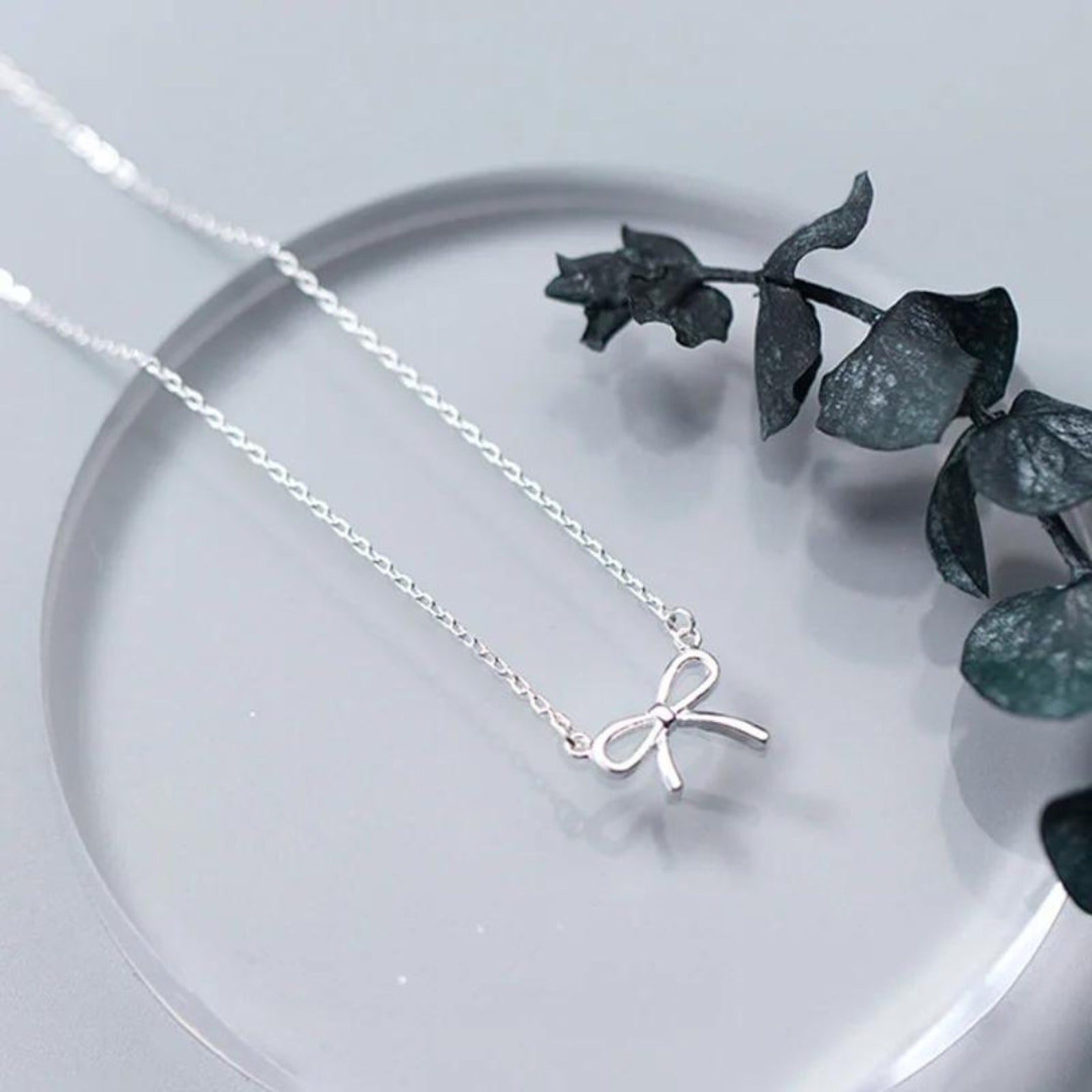 Dainty Bow Necklace • Sterling Silver Mini Necklace • Dainty Bow ...