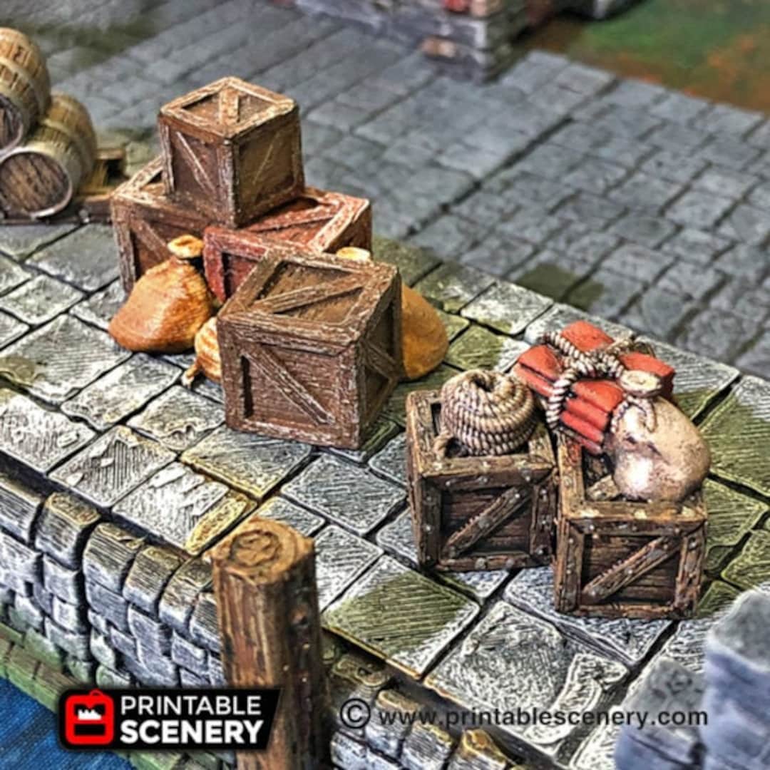 3D Printed Cargo Supply Crates Medieval Fantasy Terrain Tabletop RPG, D ...