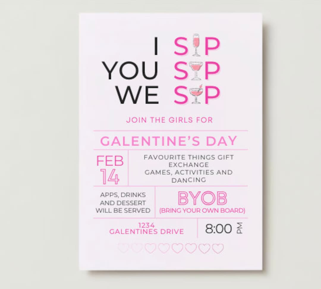 Galentine's Day Invitation (I Sip, You Sip, We Sip Invite) Galentine's ...