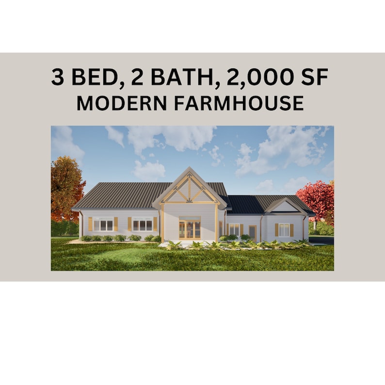 Modern Farmhouse House Plans Blueprints Full Set of Drawings Three Bed ...
