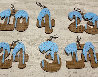 Double Number or Letter Ice Cream Drip Bag Tag/ Keychain - Etsy
