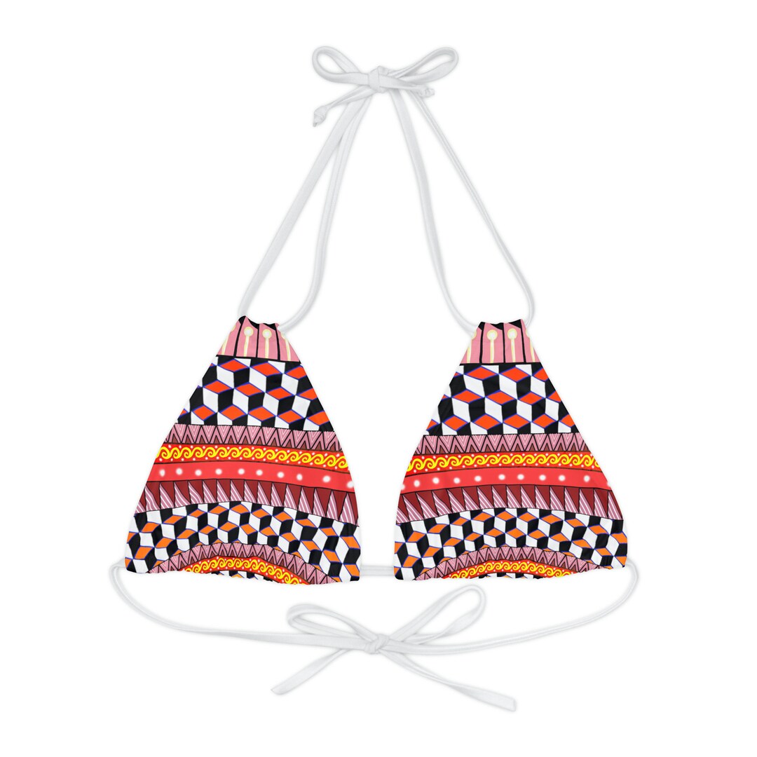 Strappy Triangle Bikini Top AOP, Bikini Top, Bikini, Strappy Bikini ...