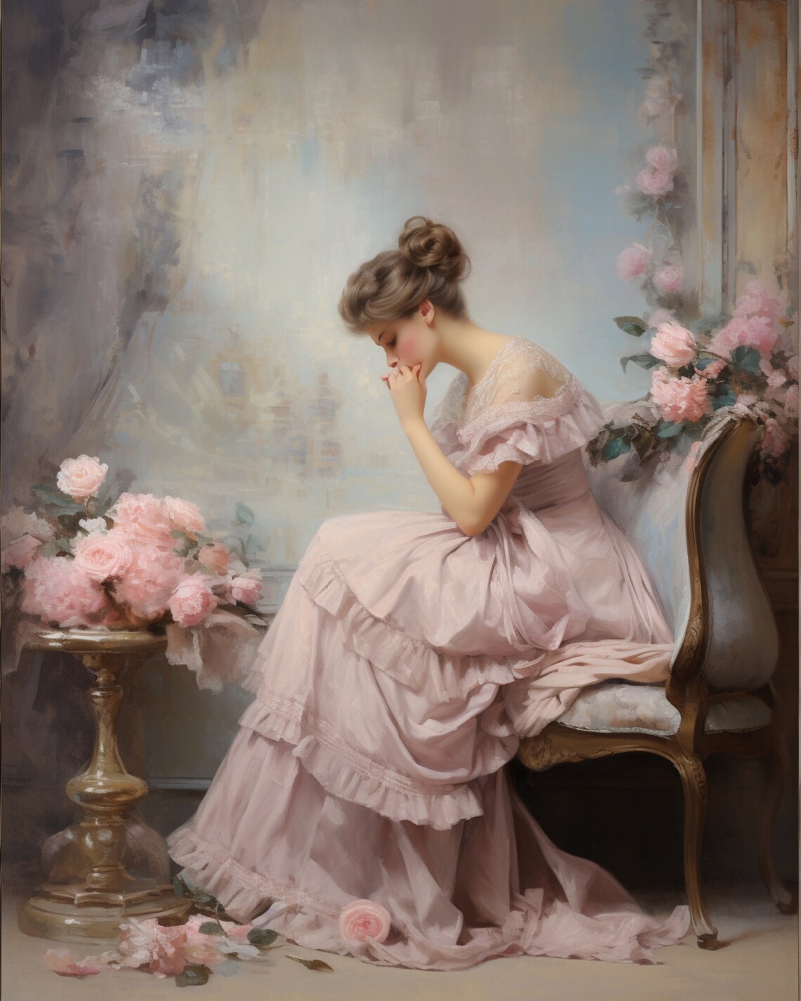 Coquette Decor, Painting of Woman, Digital Oil Painting, Vintage ...