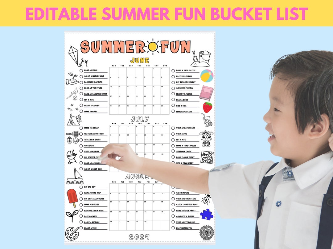 2024 Family Summer Bucket List, Summer Adventure Calendar, Kids Summer ...