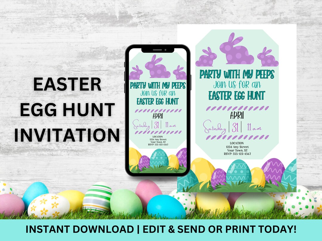Peeps Invitation Easter Invitations Instant Download Egg Hunt Invite Editable Template Easter ...